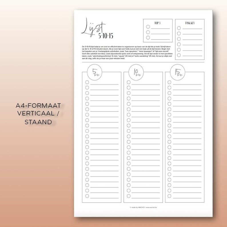 5-10-15 Minute List A4 Portrait Printable PDF Printable Planner To-do ...
