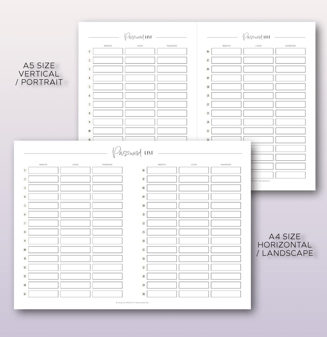 Password List | A4 & A5 Printable PDF | Printable Planner | Passwordlog | Password Tracker ...