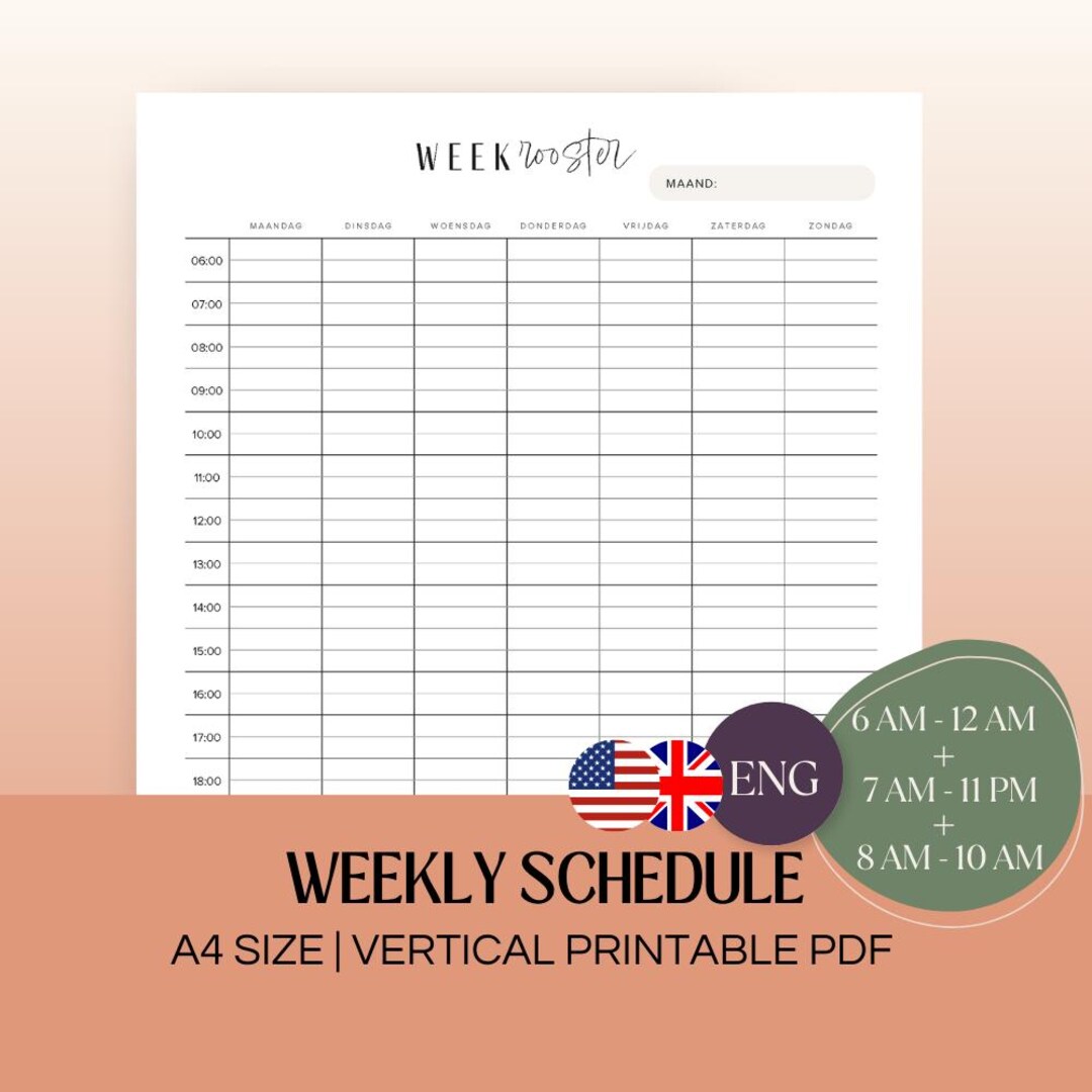 Weekly Schedule | A4 Portrait Printable PDF | Hourly Schedule | School ...