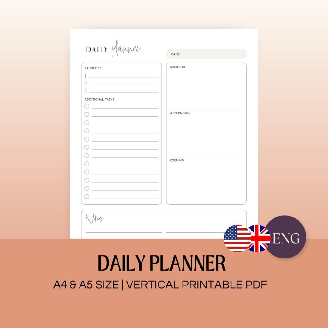 Daily Planner | A4 & A5 Printable PDF | Printable Daily Planner | Daily ...