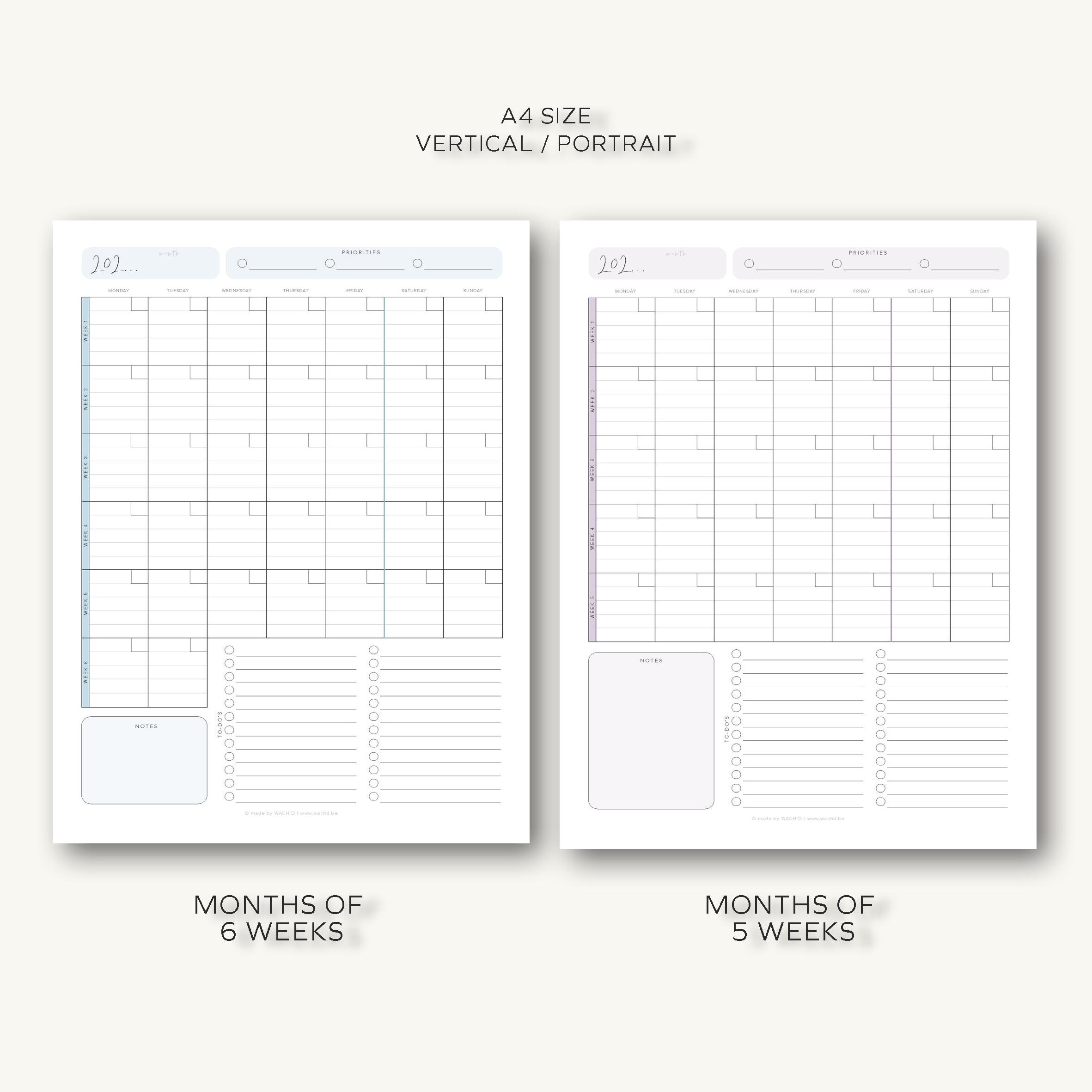 Monthly Planner | A4 Portrait Printable PDF | Undated Monthly Planner ...