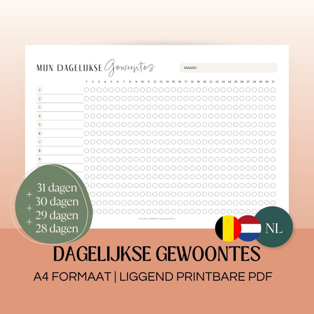 Daily Habits dutch Habit Tracker Printable Habit Tracker A4 Printable ...