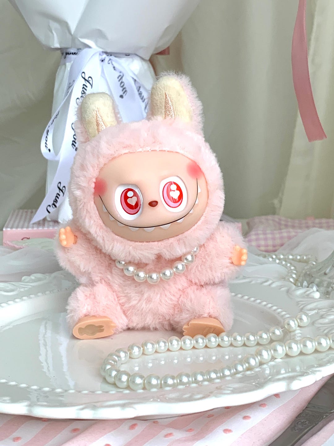 Labubu Necklaces, Labubu Pearl Necklace, Handmade Necklace for Labubu ...