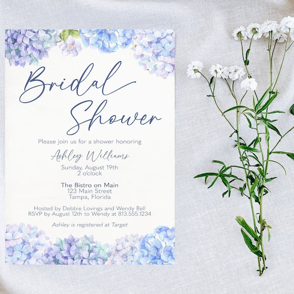 Blue Hydrangea Bridal Shower Invitation - Etsy
