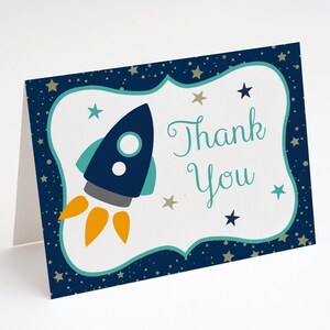 Rocket Ship Thank You Cards Baby Shower Boys Outer Space | Etsy
