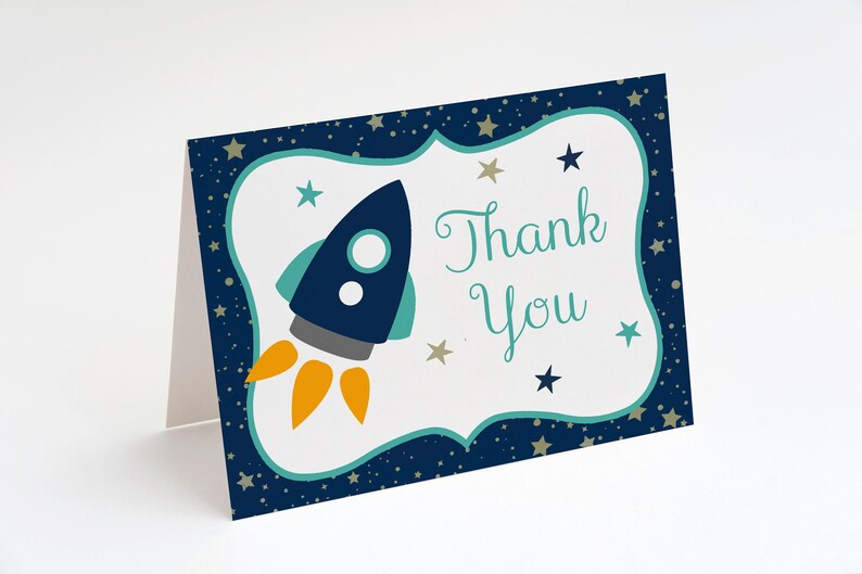 Rocket Ship Thank You Cards Baby Shower Boys Outer Space | Etsy