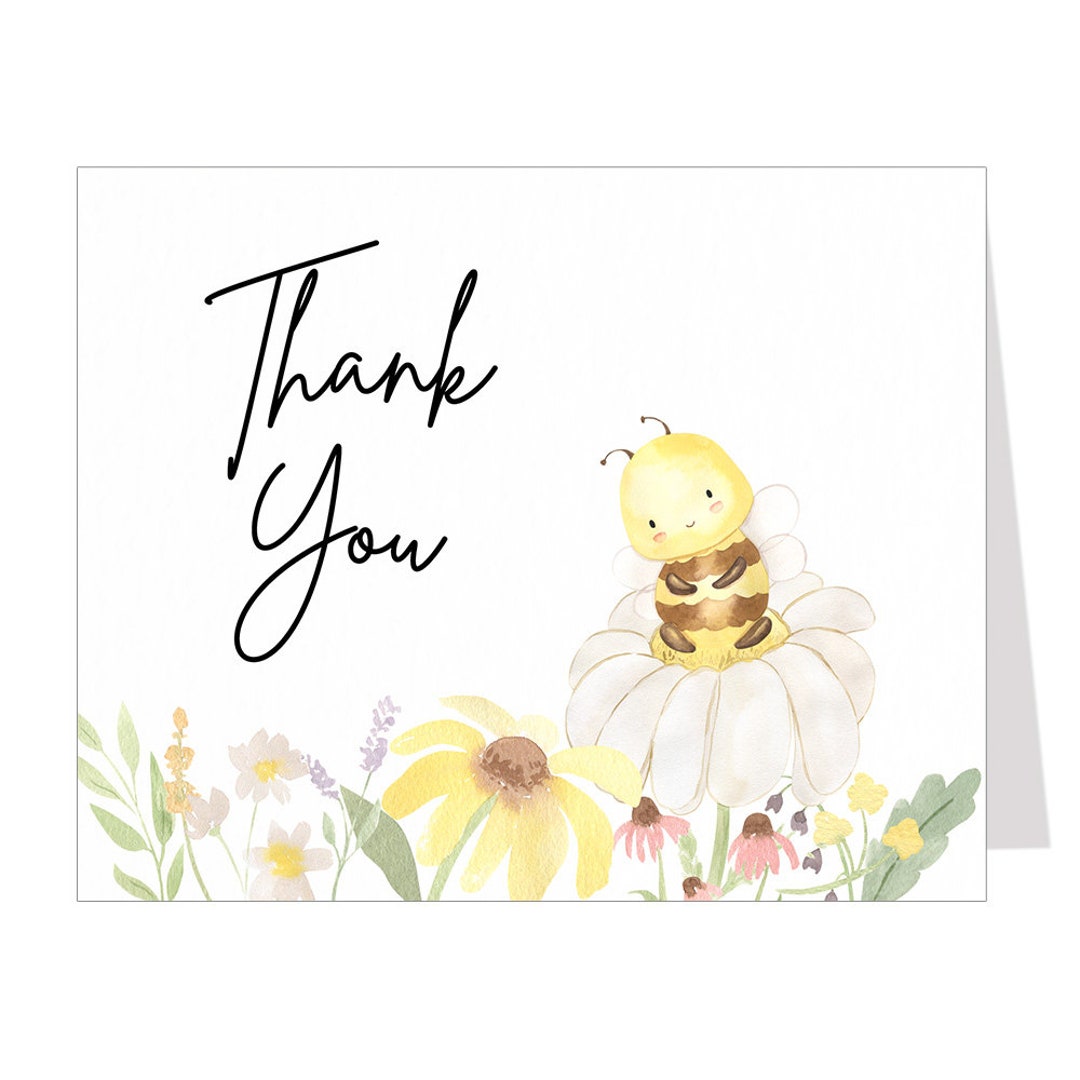 Bee Thank You Cards, Baby Shower, Bumblebee Honeybee Floral Flowers ...