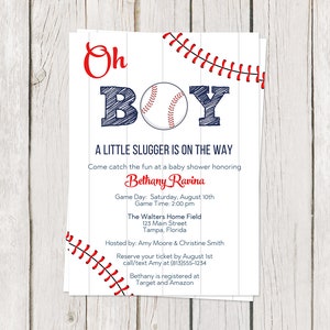 Baseball Baby Shower Invitations, Sports, Little Slugger, Red, Blue ...