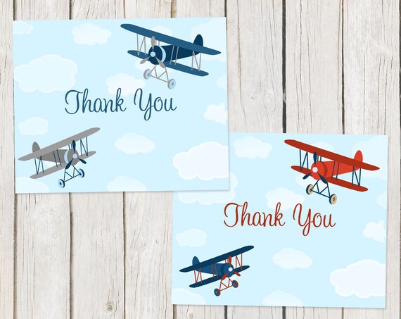 Airplane Thank You Cards Boys Baby Shower Pilot Birthday - Etsy