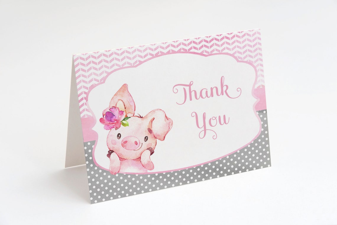 Pig Thank You Cards Little Piggy Baby Shower Polka Dots | Etsy