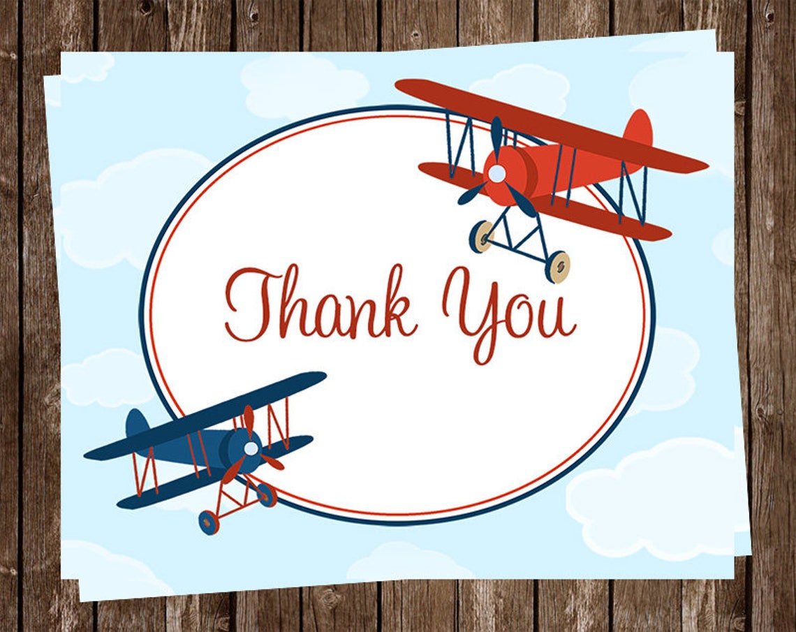 Airplane Thank You Cards Boys Baby Shower Pilot Birthday | Etsy