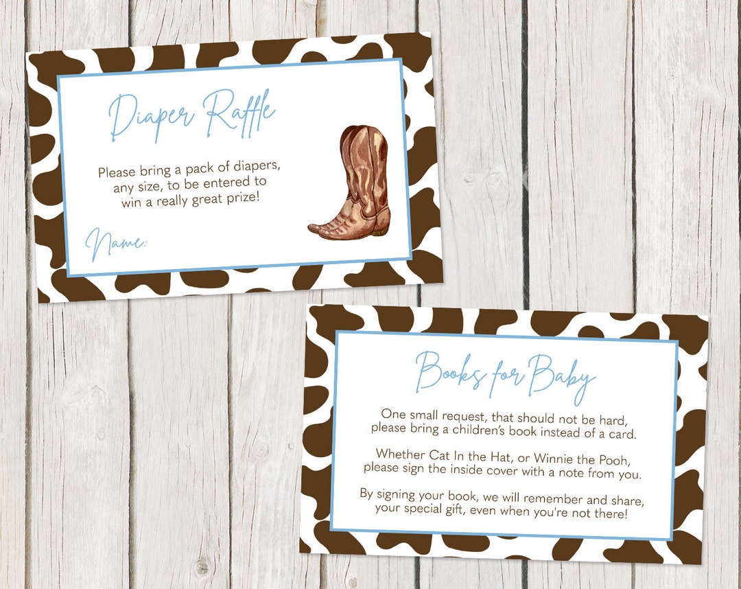 Cowboy, Baby Shower, Bring a Book, Diaper Raffle Ticket, 50 Printed ...