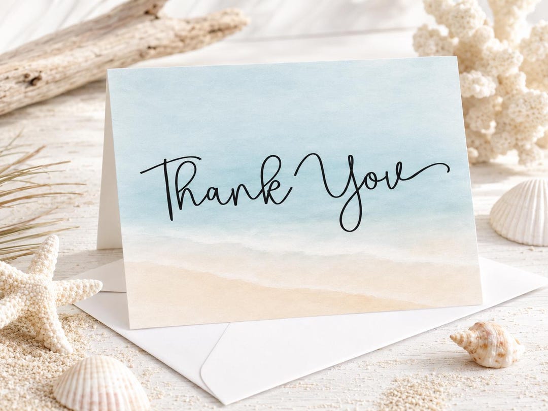 Beach Thank You Cards, Coastal Watercolor Bridal or Wedding Shower, Set ...
