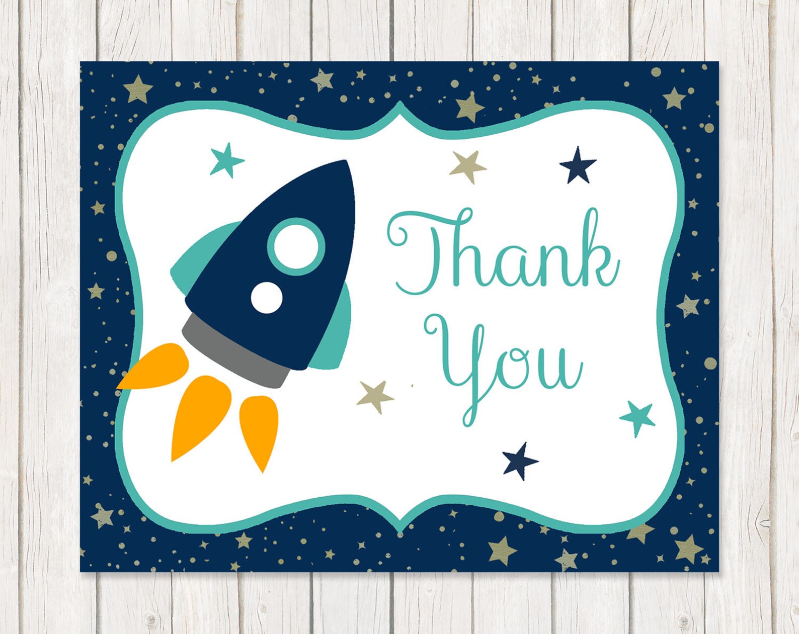 Rocket Ship Thank You Cards Baby Shower Boys Outer Space | Etsy