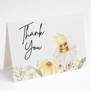 Bee Thank You Cards, Baby Shower, Bumblebee Honeybee Floral Flowers ...