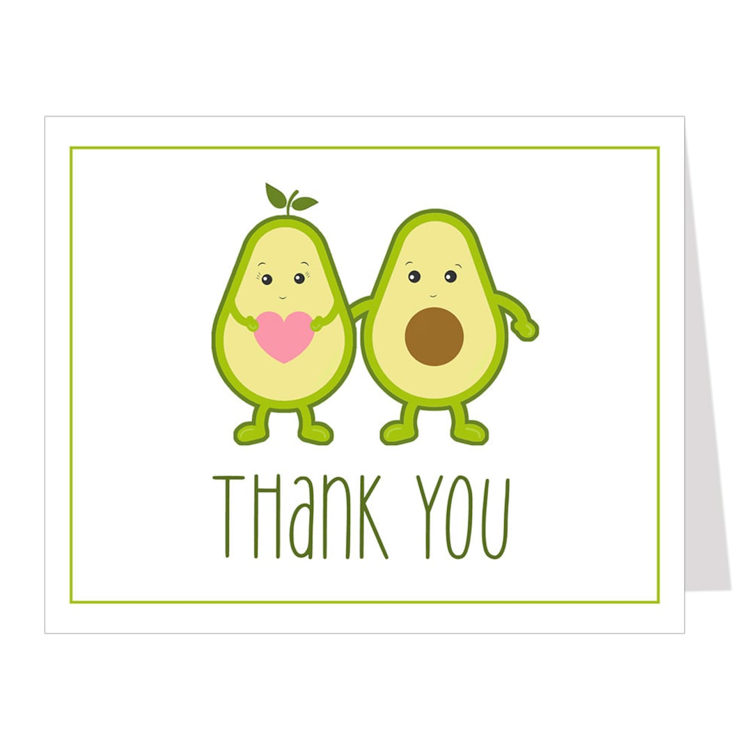 Avocado Thank You Cards, Baby Shower, Holy Guacamole, Kawaii, Gender ...