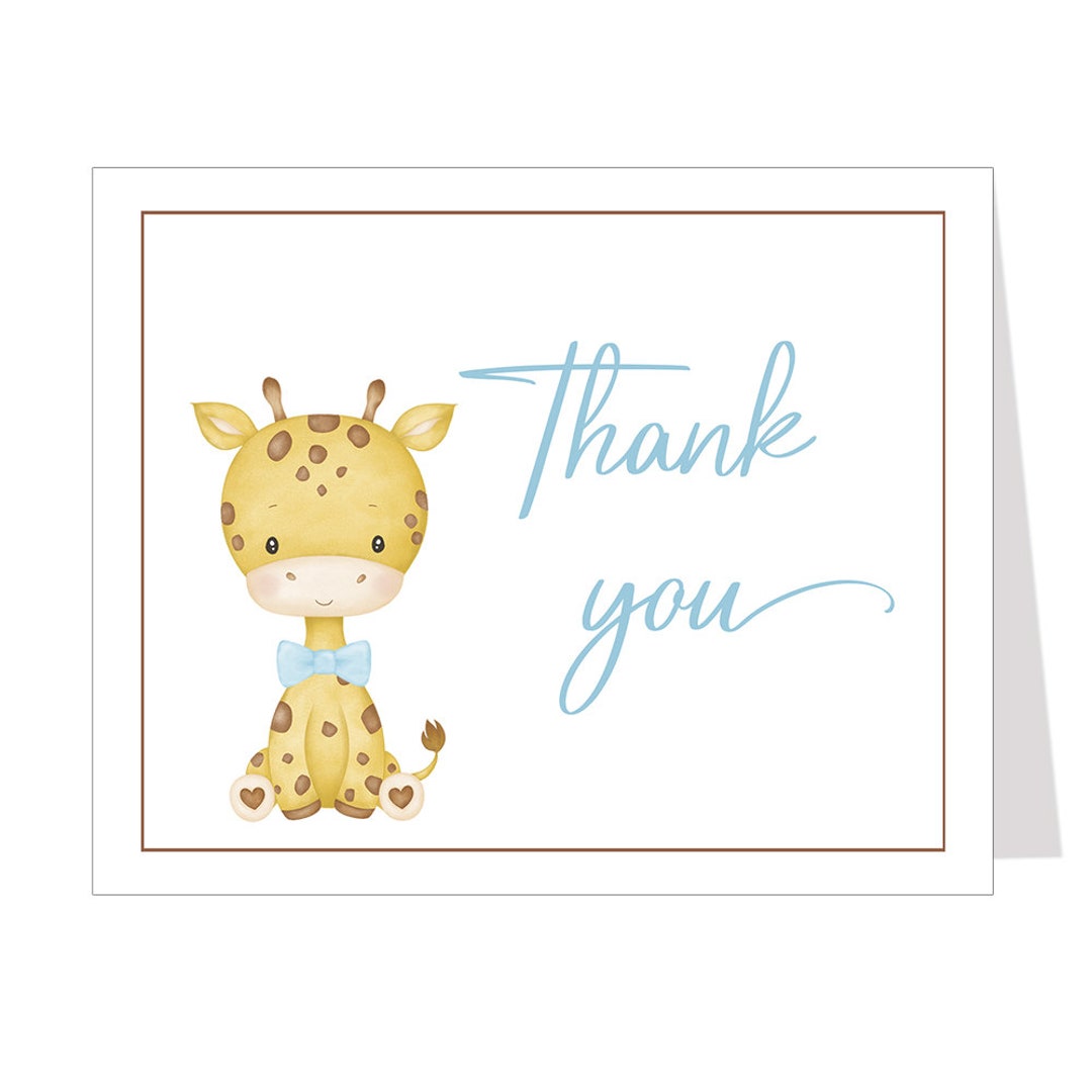 Giraffe Thank You Card, Baby Shower, Watercolor, Jungle, Safari, Girl ...