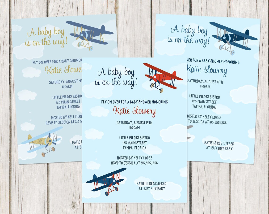 Printed Airplane Baby Shower Invitations Boys Planes | Etsy