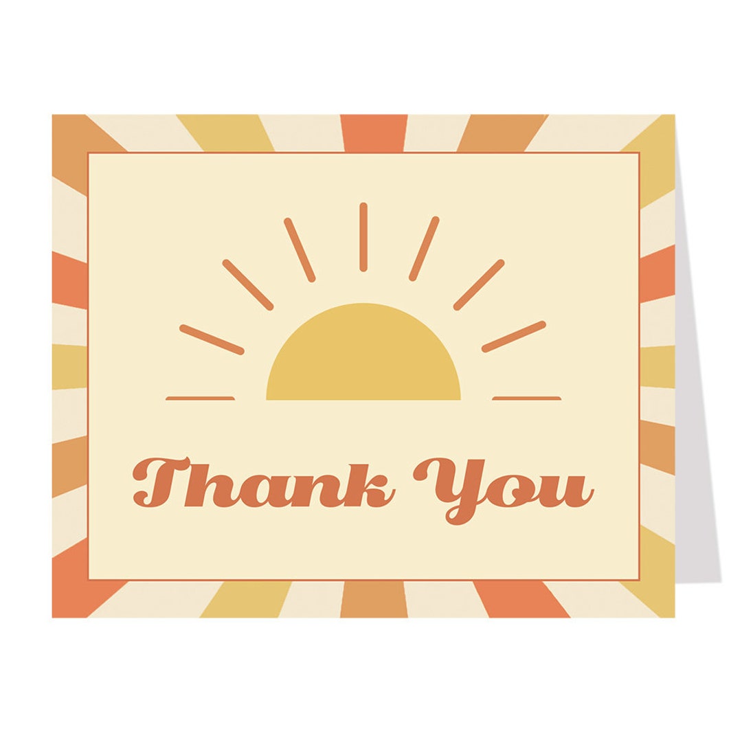 Sunshine Thank You Card, Baby Shower, You Are My Sunshine, 70s, Retro ...
