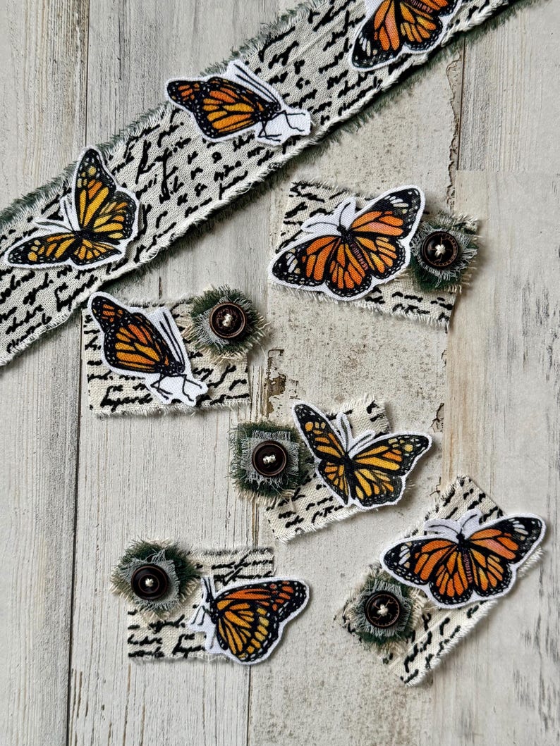 Monarch Butterfly Themed Fabric Clusters/ephemera for Junk Journal ...