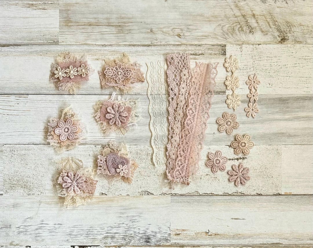 6 Hand Dyed Lace Clusters W/extra Inspo Pieces in Tones of Taupe ...
