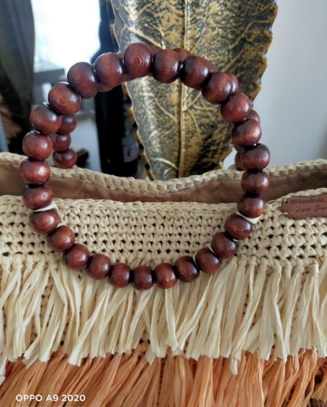 Handmade Straw Fringe Tote Bag With Wooden Beaded Handle, Boho Beach ...