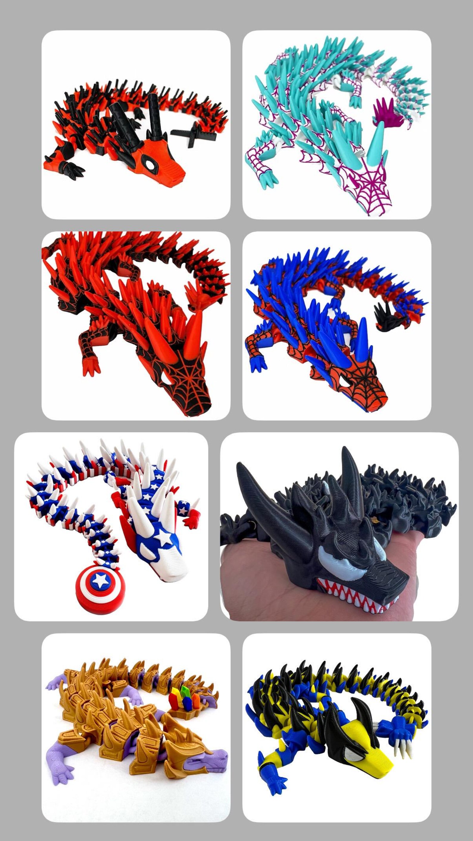 Superhero Dragons | Articulated Fidget Toy | 3D Printed Gift | Comic ...
