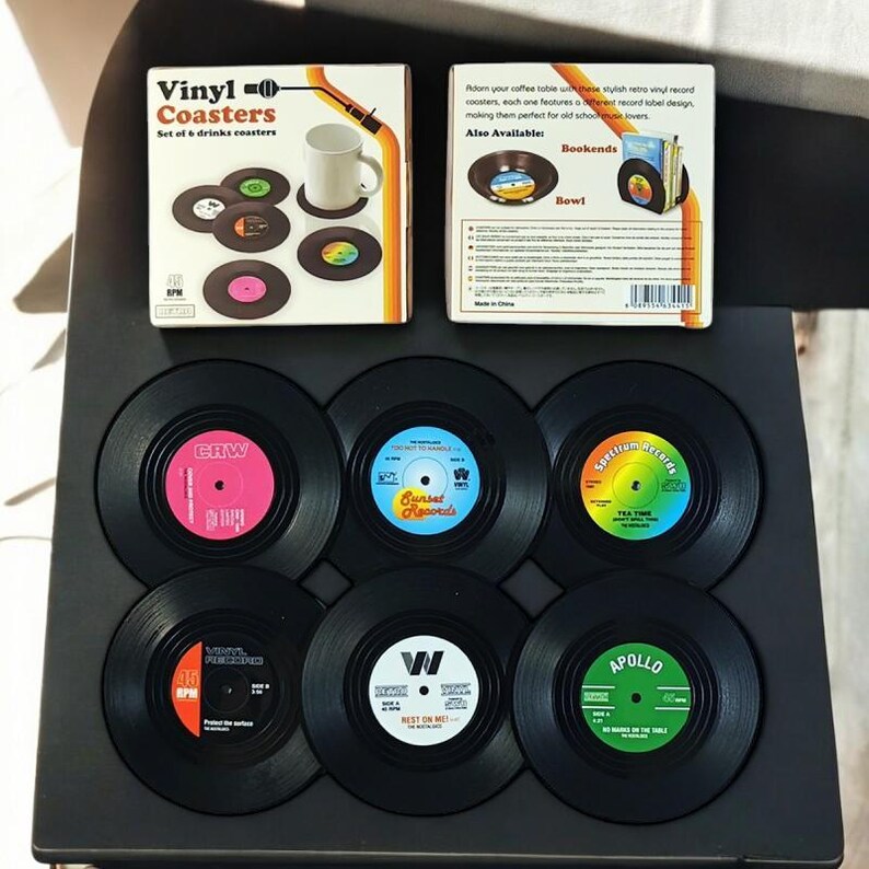 Retro Vinyl Record Coasters Set – Cute Music Drink Mats for Coffee ...