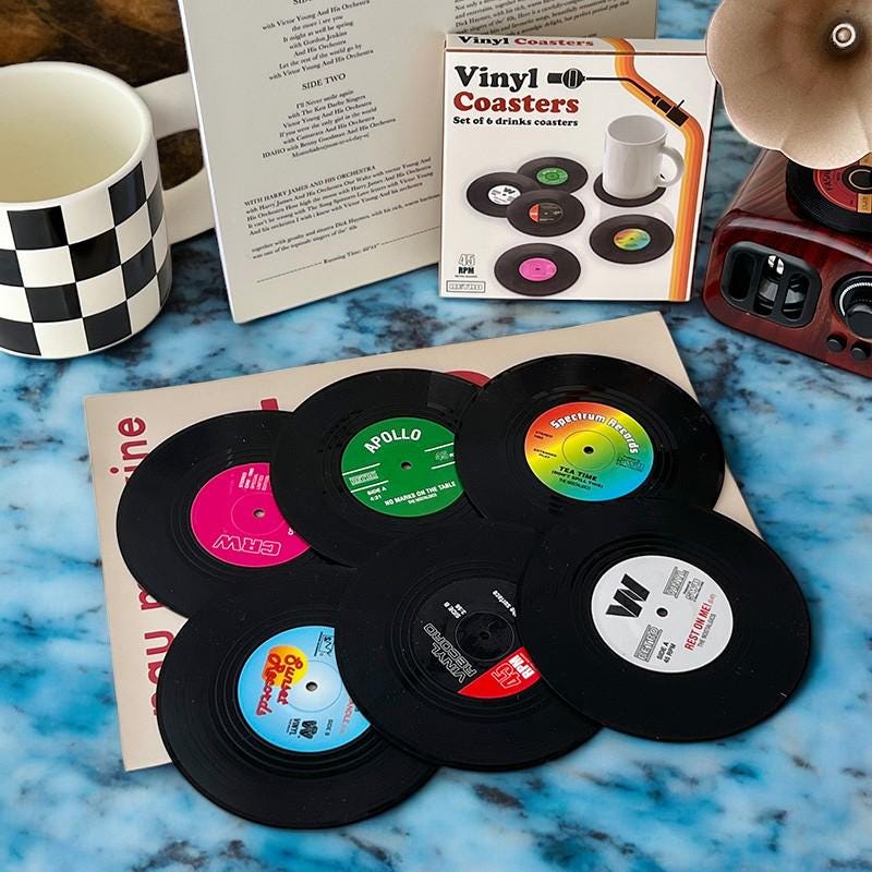 Retro Vinyl Record Coasters Set – Cute Music Drink Mats for Coffee ...