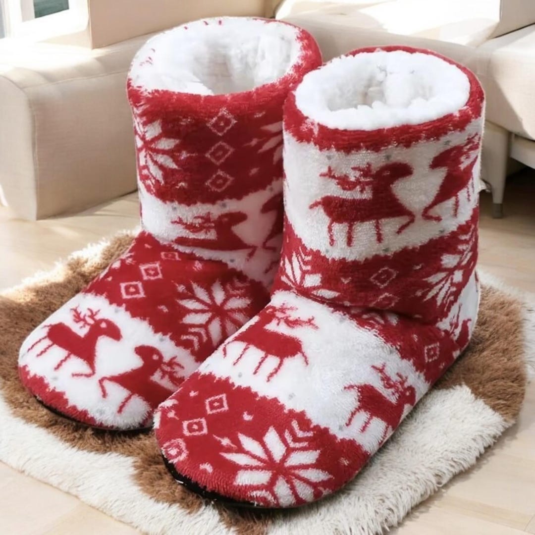 Women's Comfy Indoor Bootie Slippers, Assorted Pattern Cuffed Faux Fur ...