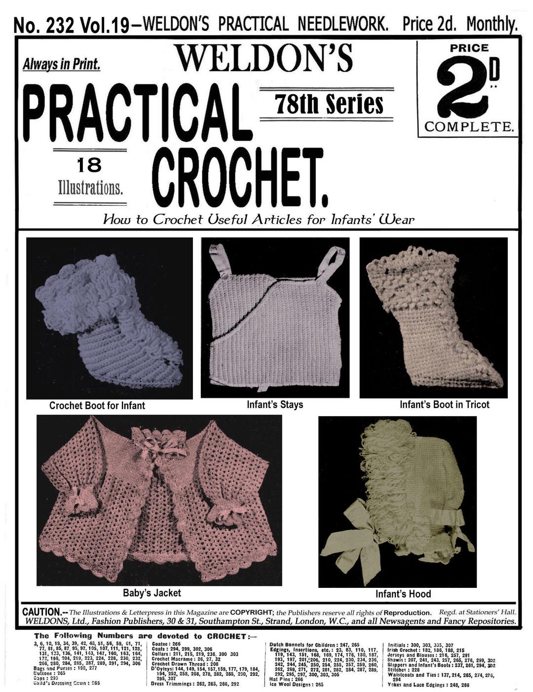 Weldon's Practical Crochet Patterns #232 C.1904 Useful Garments for ...