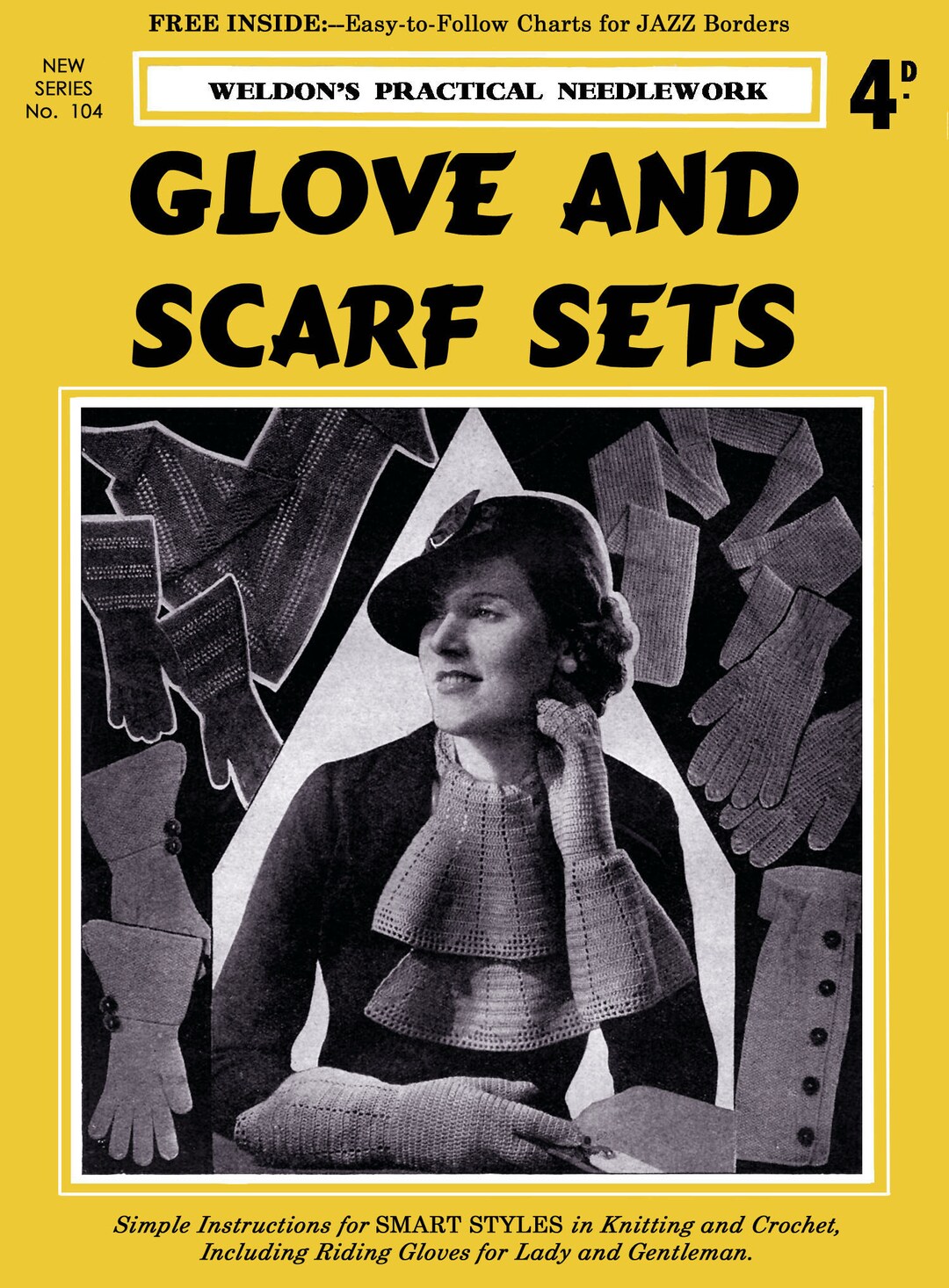 Weldon's 4D #104 C.1936 Vintage Pattern Book for Knitting Glove & Scarf ...