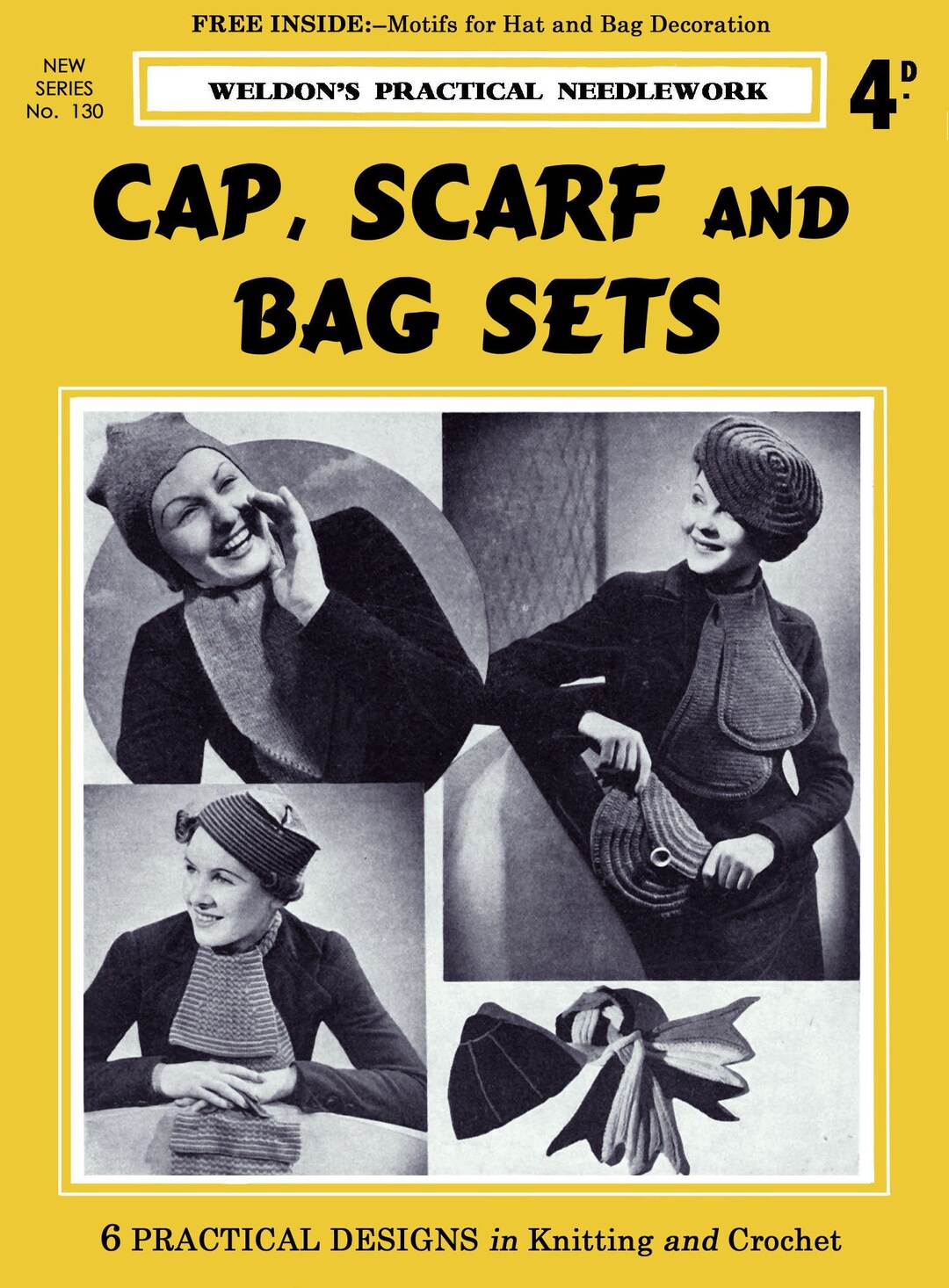 Weldon's 4D #130 C. 1938 - Vintage Knitting Patterns for Caps, Scarfs ...