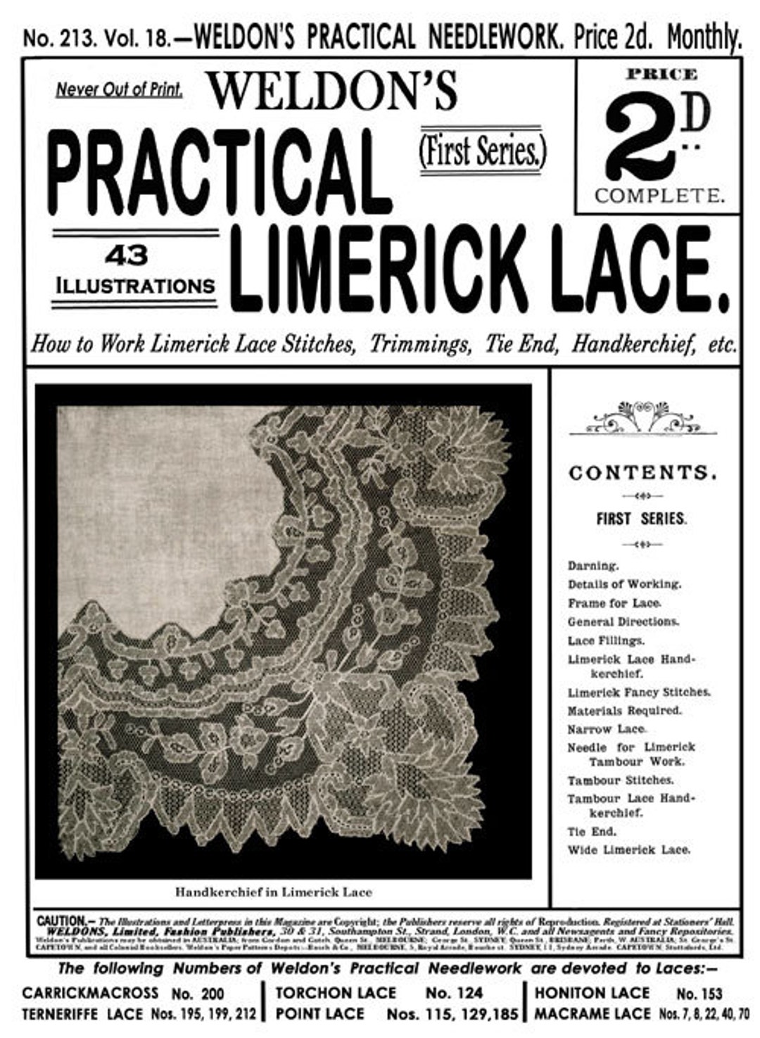 Weldon's 2D #213 C.1902 - Practical Limerick Lace (PDF File - Digital ...