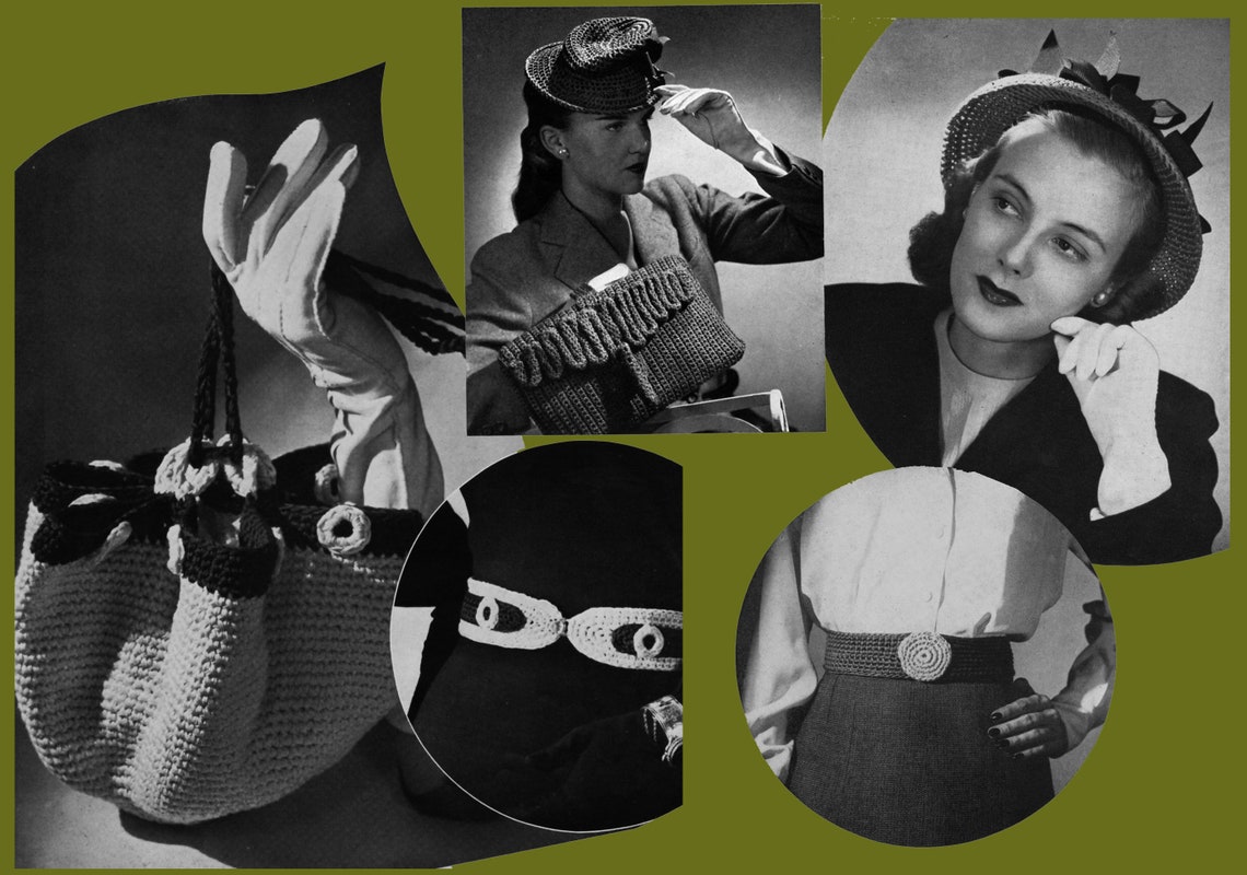 1940's Crochet Patterns for Hats Bags and Accessories for | Etsy