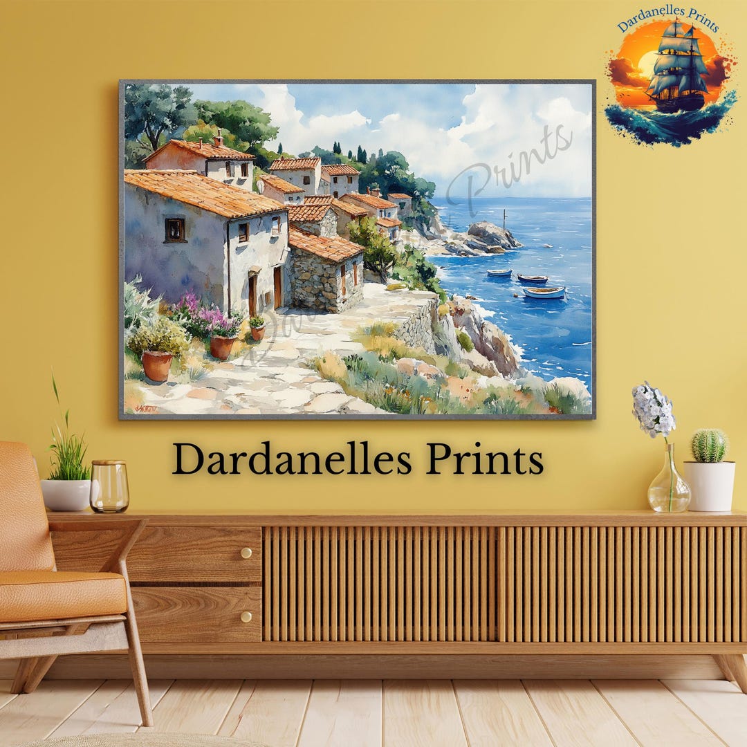 Watercolor Beach Town Digital Painting, High-definition Artwork, Home ...