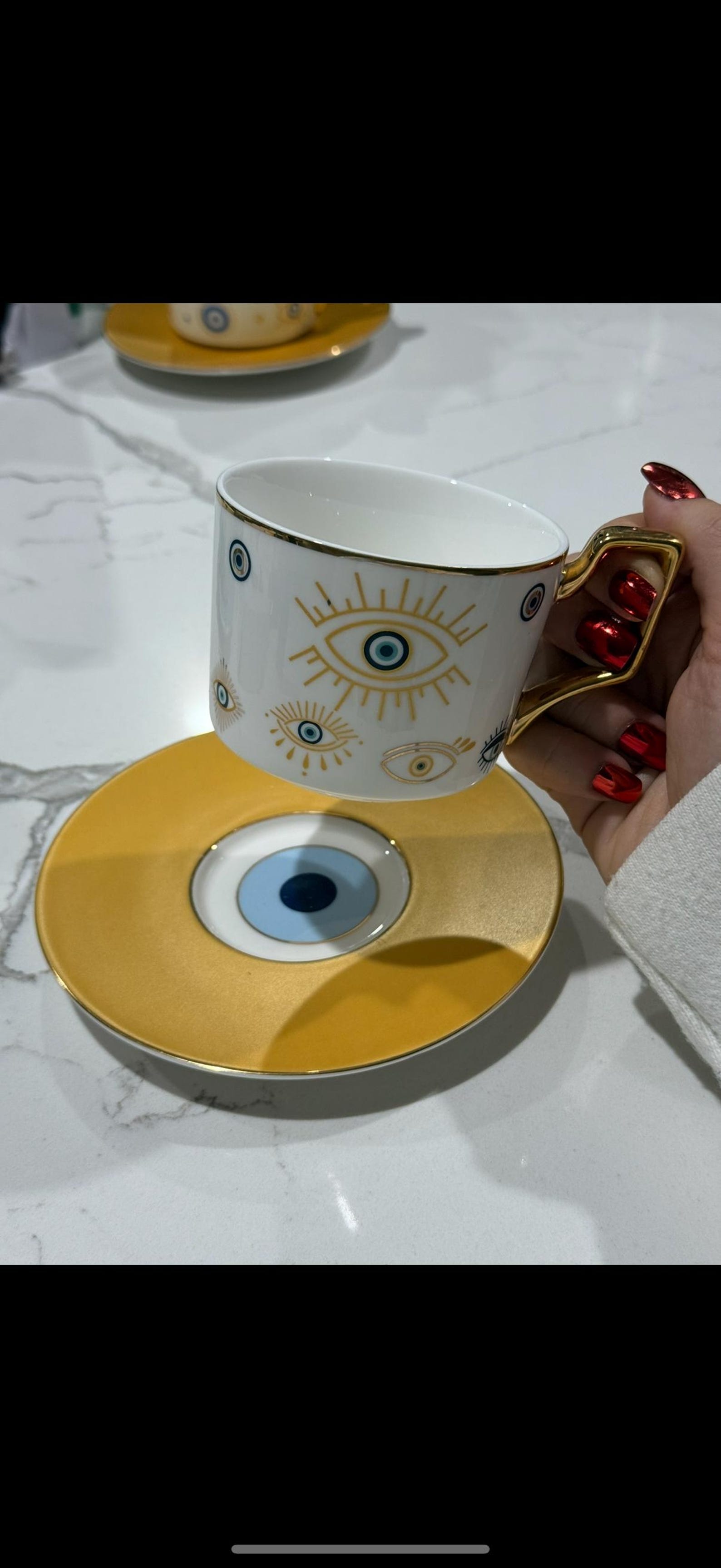 Blue Evil Eye Coffee Tea Cup & Plate Set - Etsy