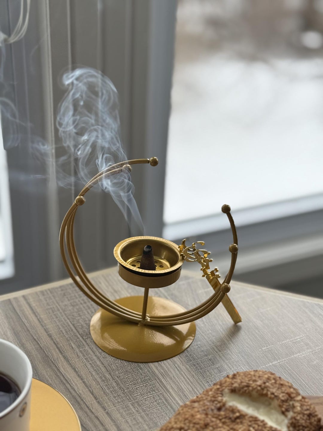 Golden Spiral Incense Burner Bakhoor or Candle Holder FREE 10 Incense ...