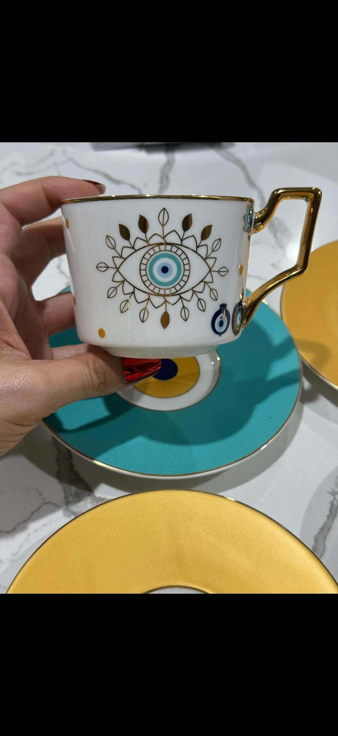 Blue Evil Eye Coffee Tea Cup & Plate Set - Etsy