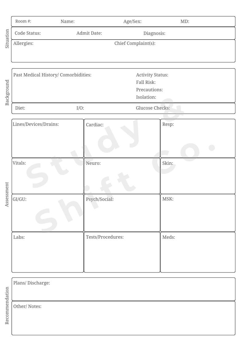 Simple, Clean SBAR Nursing Report Sheet - Etsy