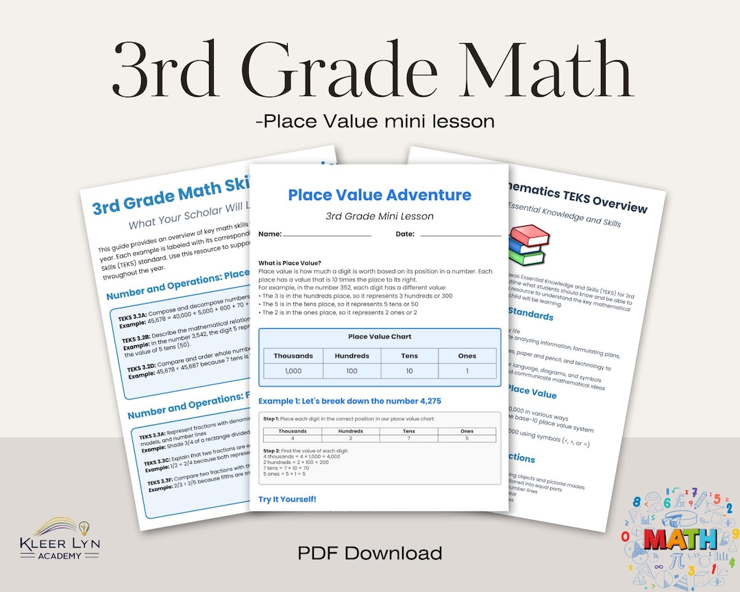 3rd Grade Mini Lesson: Understanding Place Value, 3rd Grade Math - Etsy