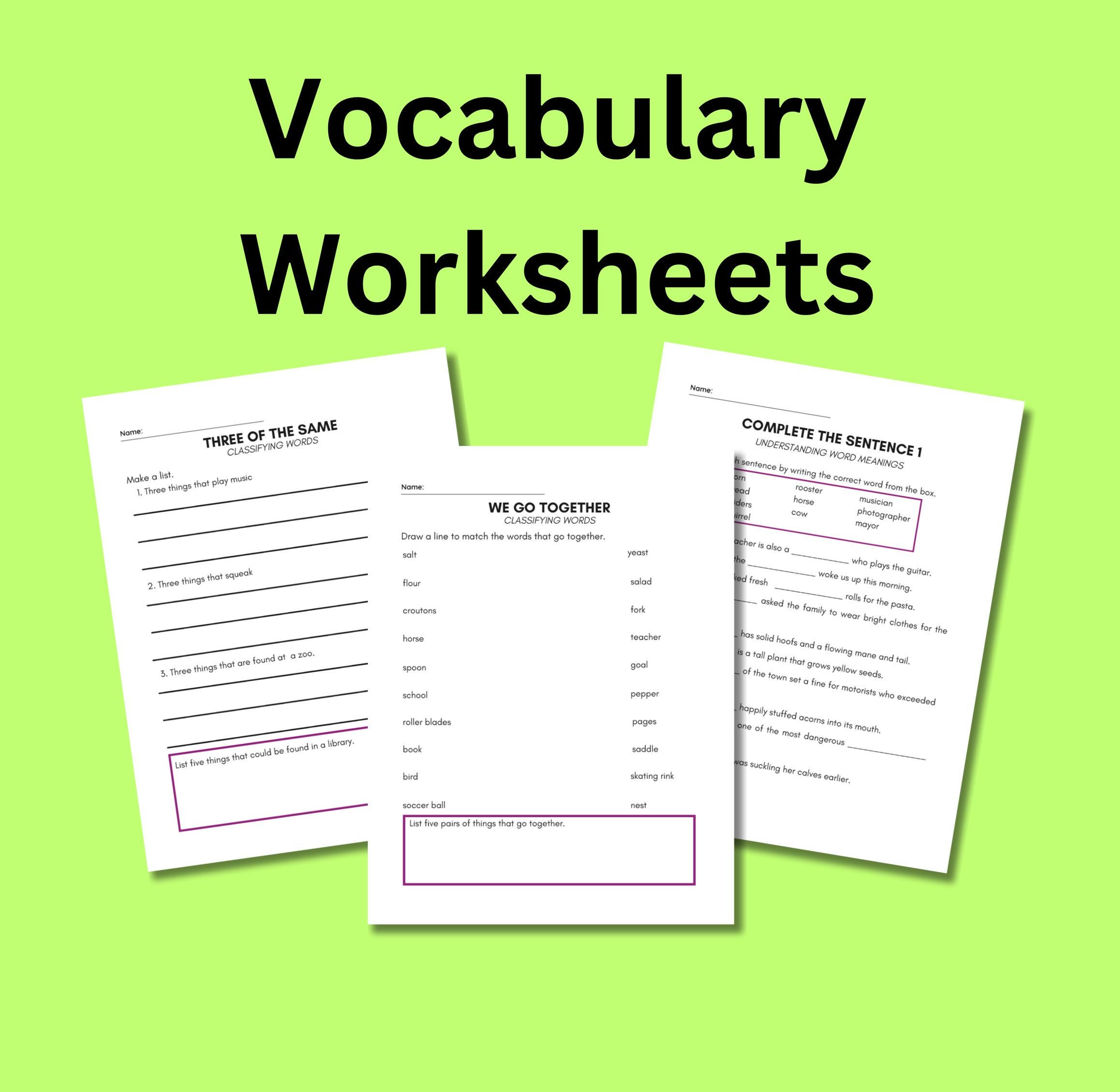 2nd Grade Vocabulary Worksheets, Reading PDF Worksheets - Etsy