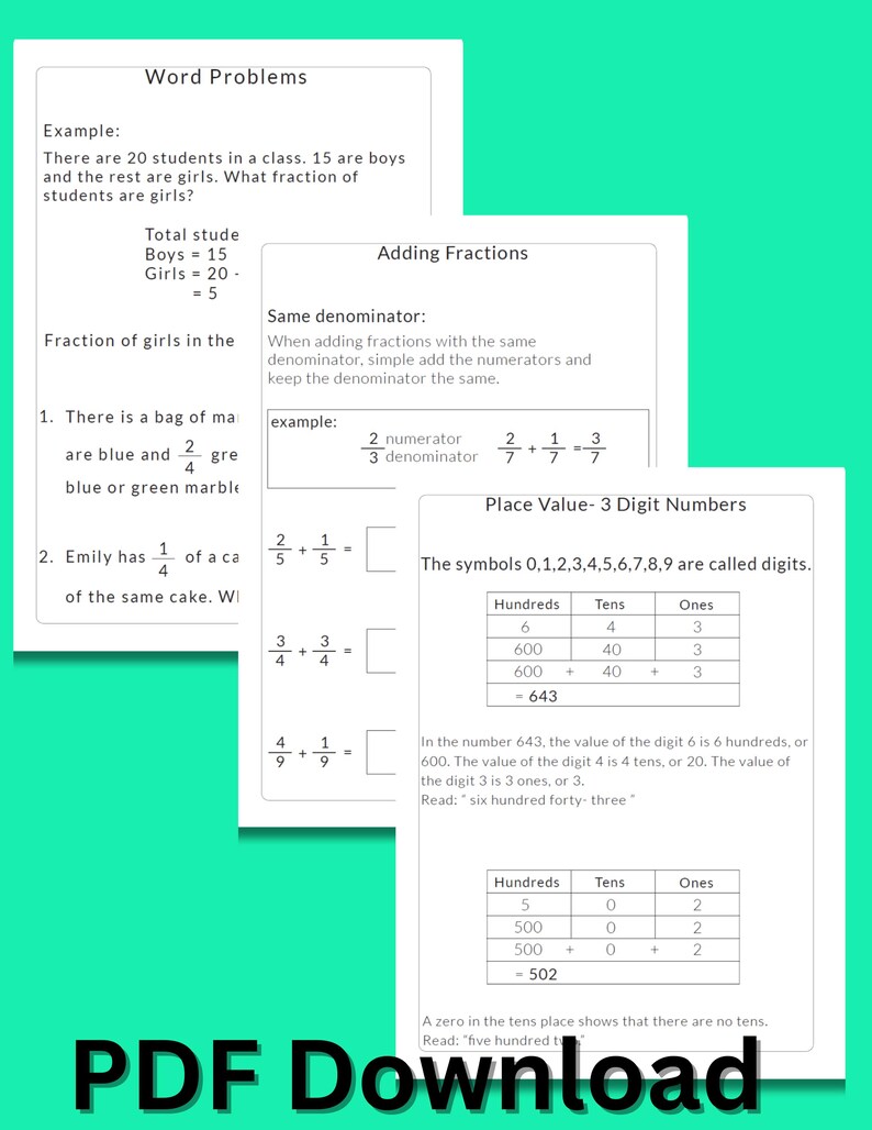 Math Activity Workbook for Grade 3, 3rd Grade Math Worksheets, PDF ...