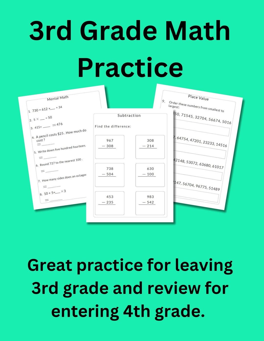 Math Activity Workbook for Grade 3, 3rd Grade Math Worksheets, PDF ...
