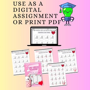 Valentine Themed Addition, Math Activity Worksheet for Grade 3, 1st ...