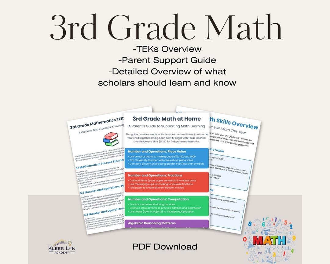 3rd Grade Math Success Pack: TEKS Overview & Parent Guide, Texas Based ...