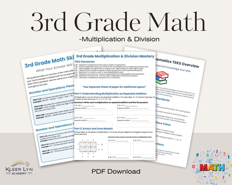 3rd Grade Math Skill Builder: Introduction to Multiplication & Division ...