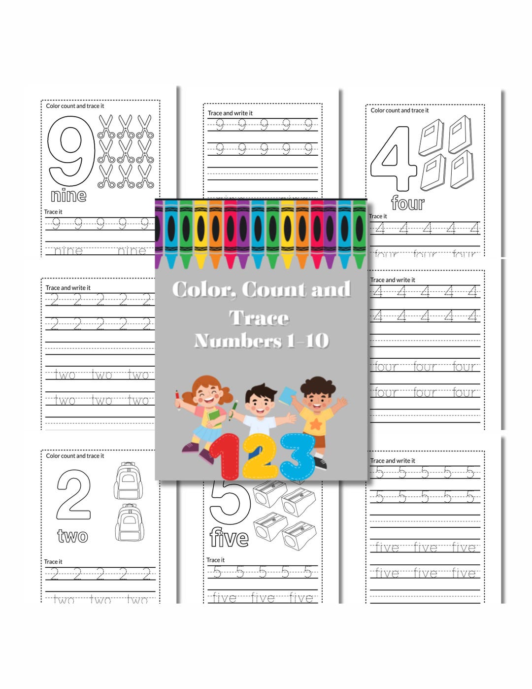 Preschool Counting, Numbers 1-10, Beginning Math, Counting, Tracing ...