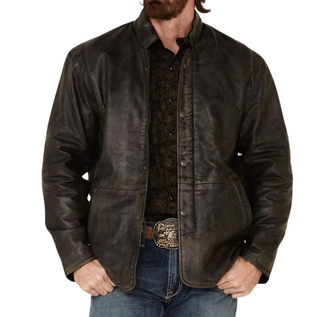 Men’s Vintage Distressed Leather Jacket, Western Cowboy Black Leather ...
