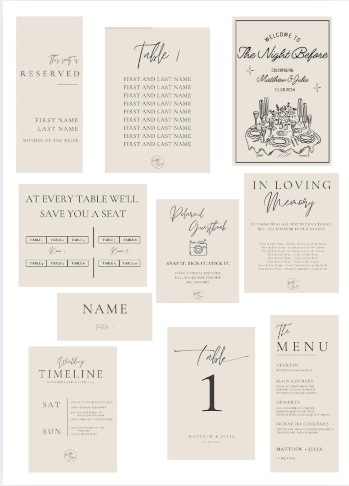 Wedding Stationary / Signage Bundle Editable - Etsy